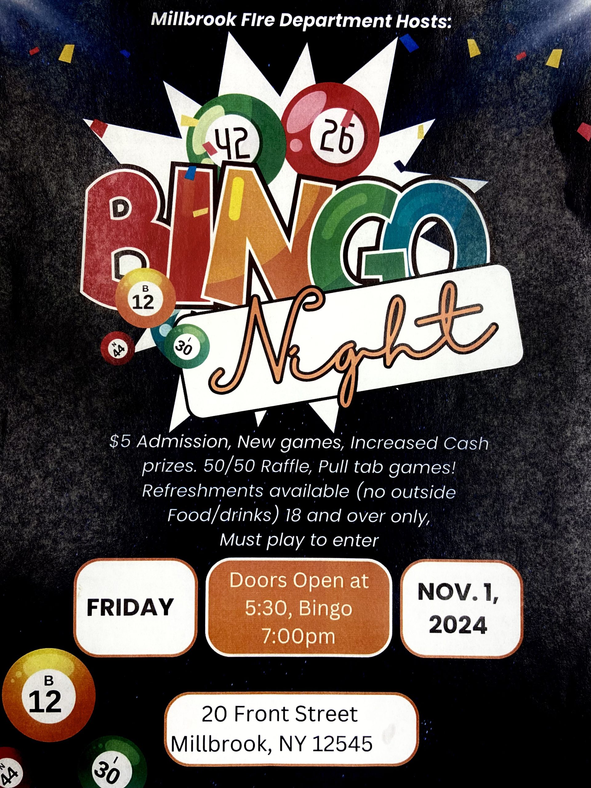 BINGO Tonight, 11/1 at the Millbrook Firehouse - Village of Millbrook